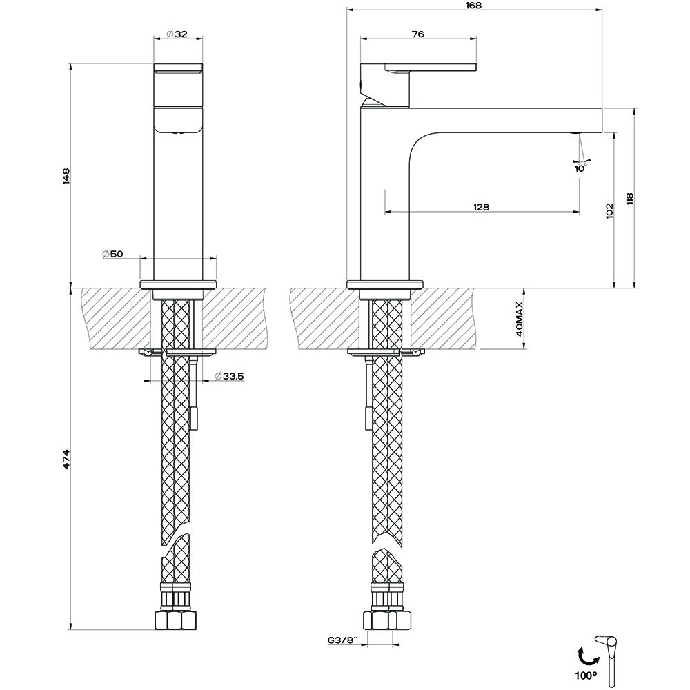 Gessi 38606#299 VIA MANZONI miscelatore lavabo H.15 cm, senza scarico e ...