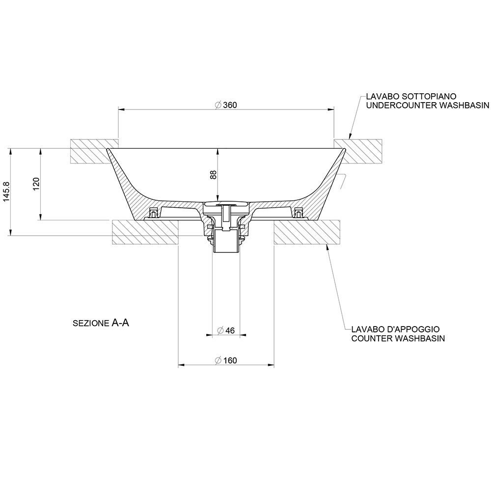 Gessi 45901#516 CONO lavabo d'appoggio, diametro 40 cm, senza ...