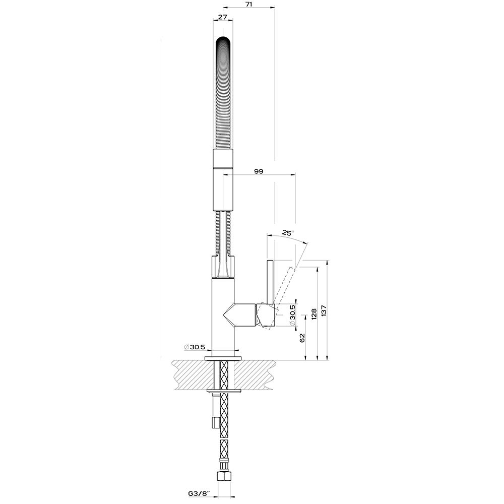 Gessi 29809#031 HELIUM miscelatore semi pro, monocomando, con canna ...