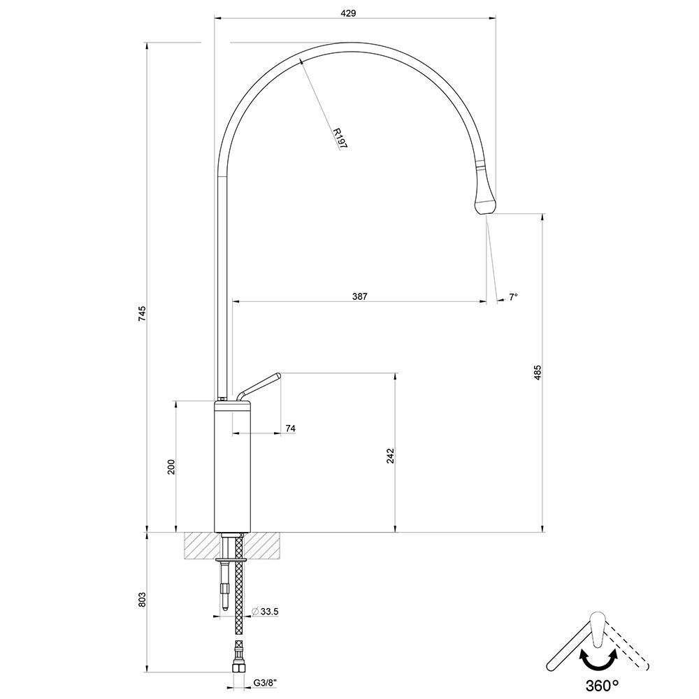 Gessi 33610#031 GOCCIA miscelatore lavabo H.74.5 P.42.9 cm, senza ...
