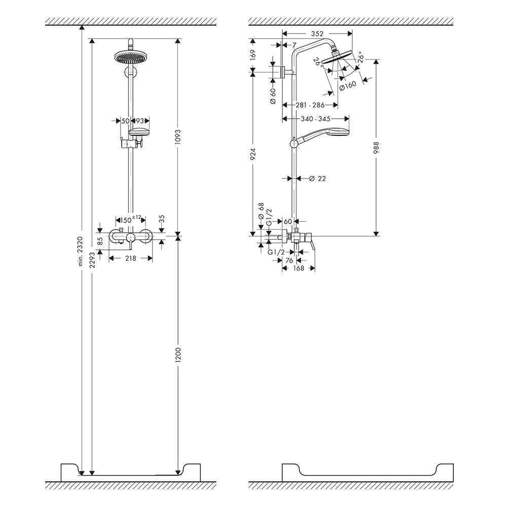 Hansgrohe 27154000 CROMA showerpipe 160 1 jet con miscelatore ...