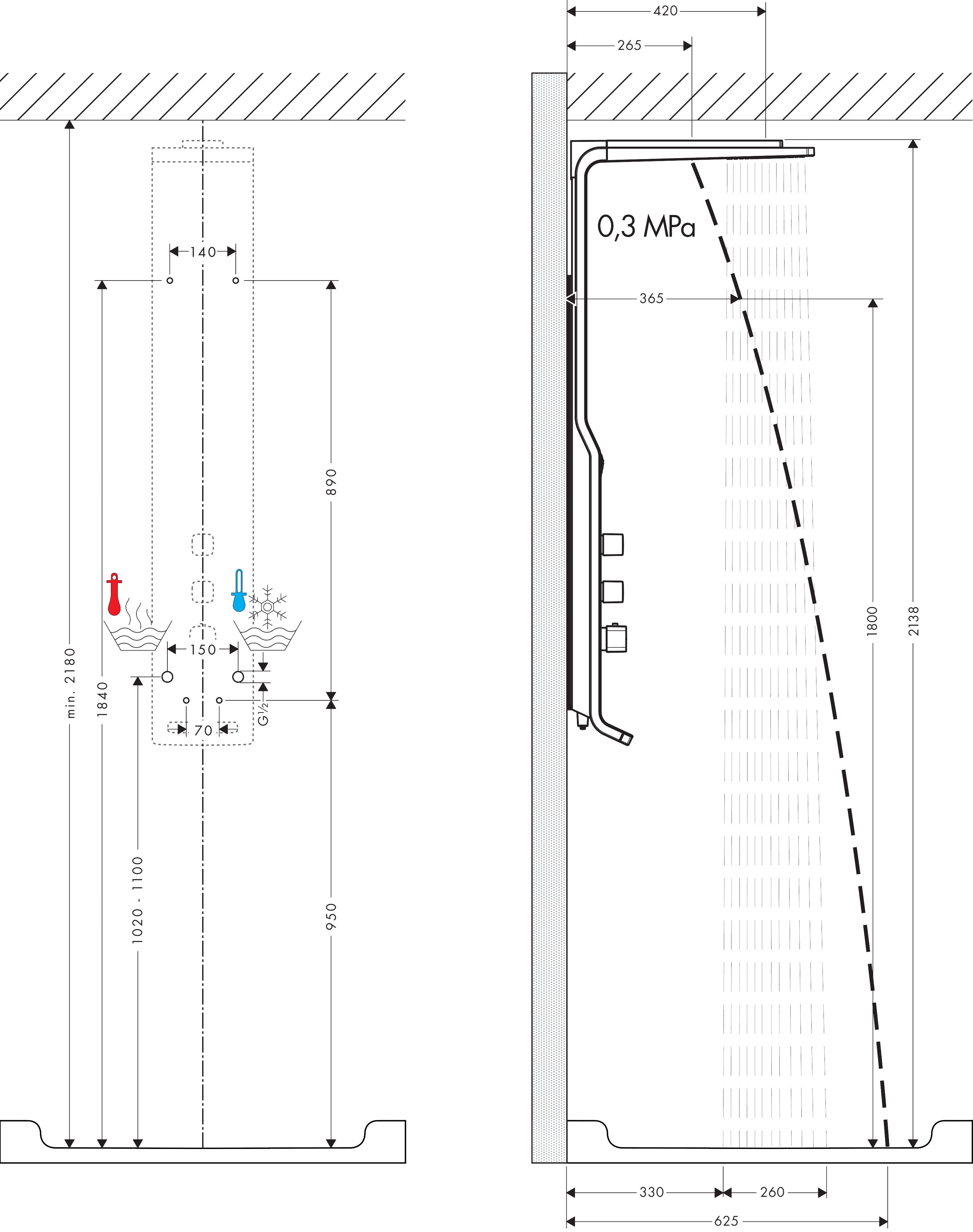 Hansgrohe 27008000 RAINDANCE pannello doccia Lift 180, 2 jet, per ...