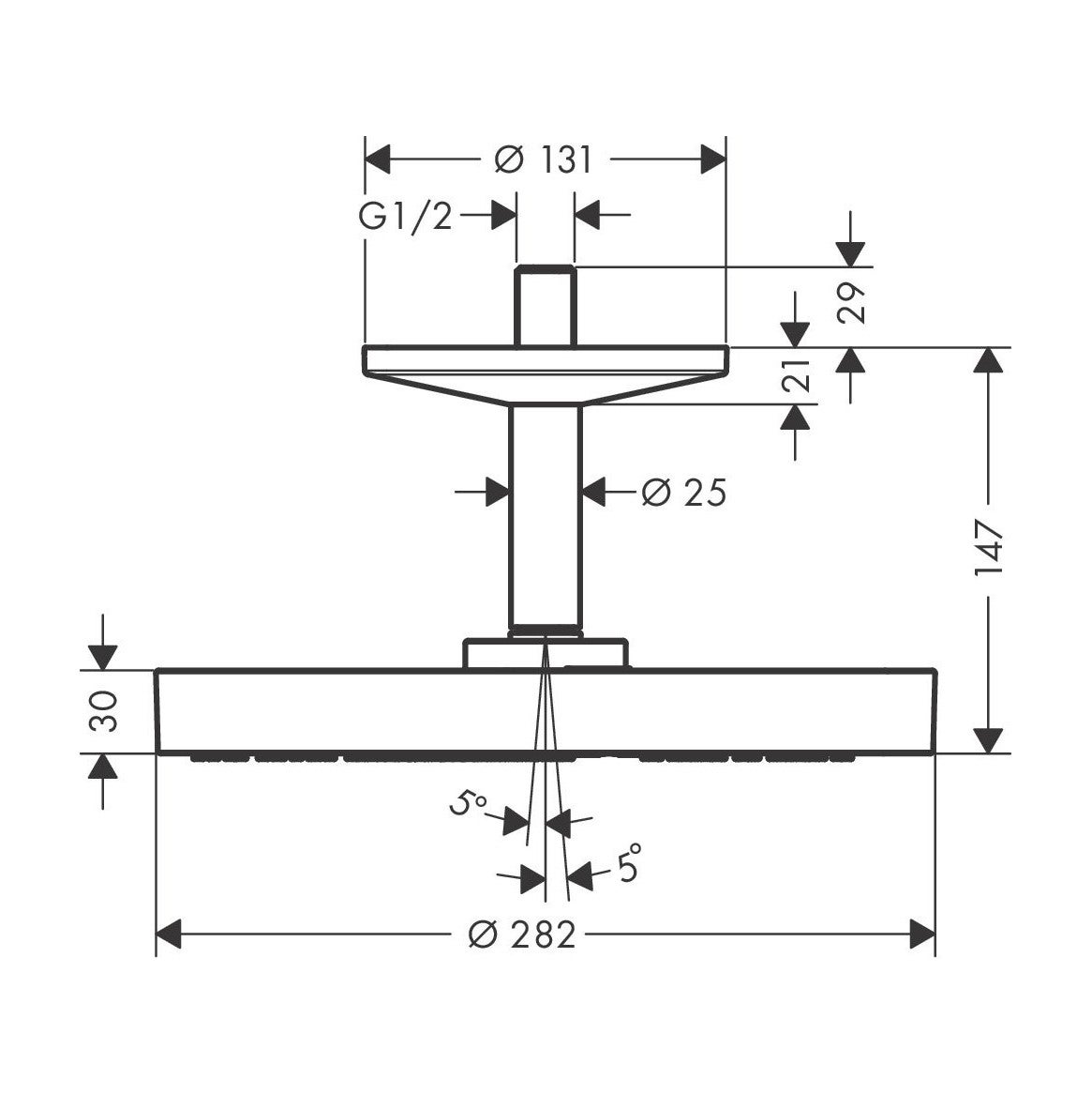 Axor 48493000 ONE soffione doccia 280, 1 jet, con fissaggio a soffitto ...