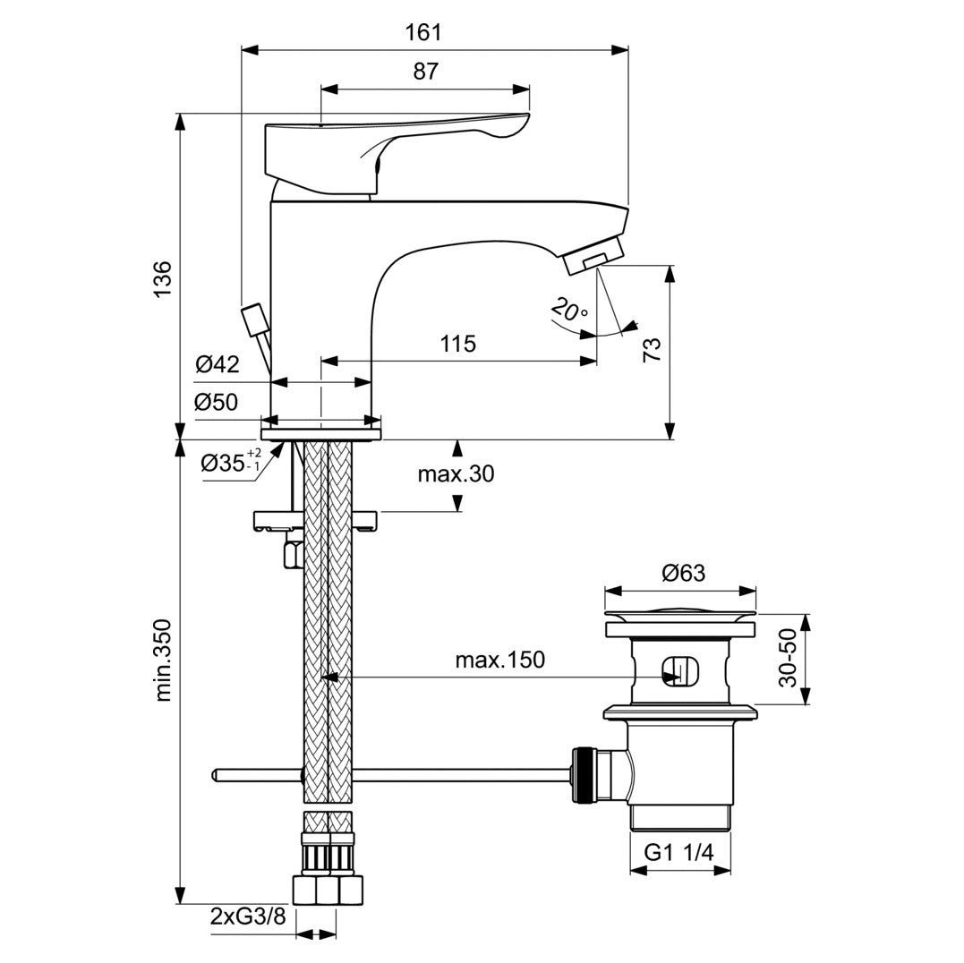 Ideal Standard BC647AA ALPHA miscelatore monocomando per lavabo, con ...