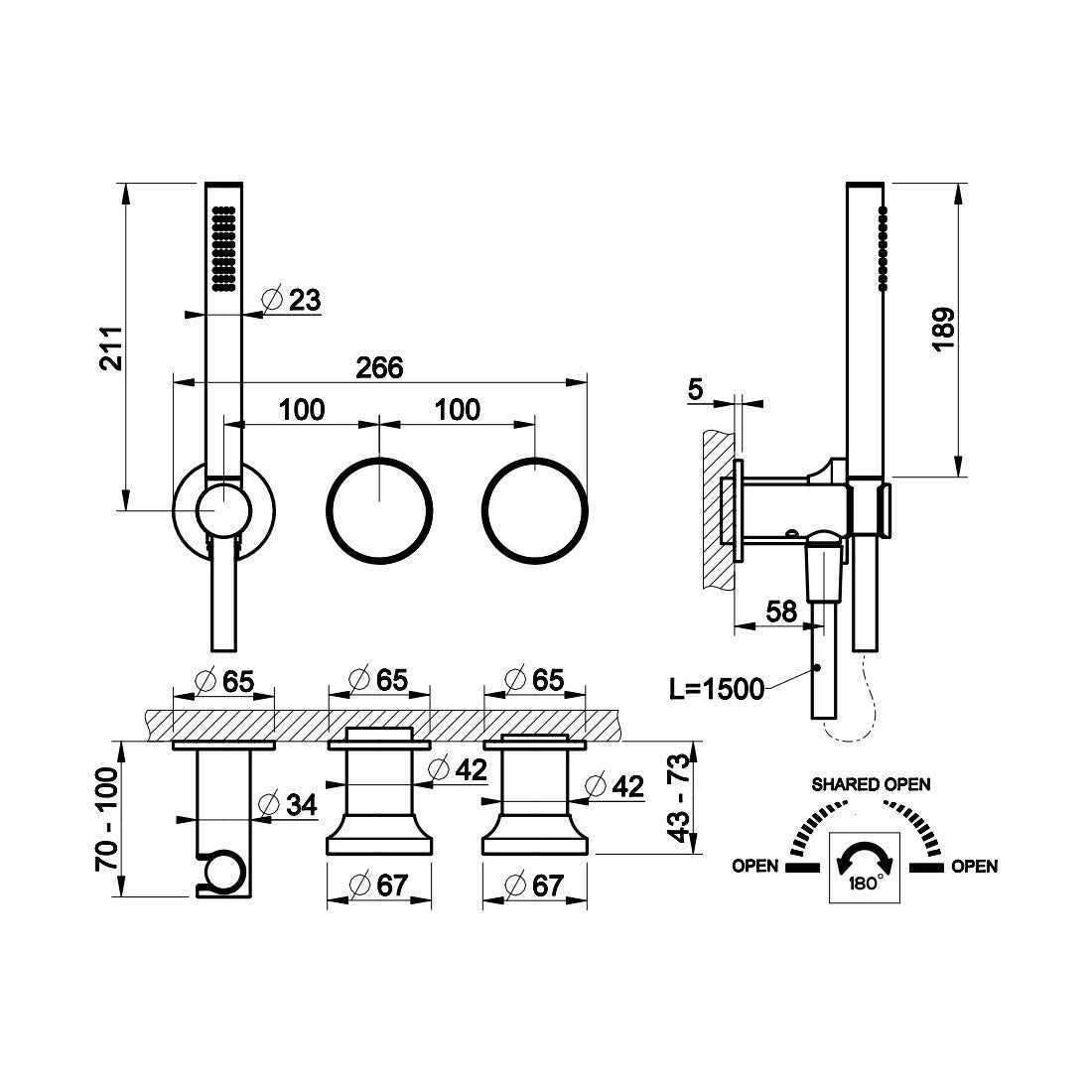 Gessi 66036#149 ORIGINI miscelatore doccia a parete, a due vie, con ...