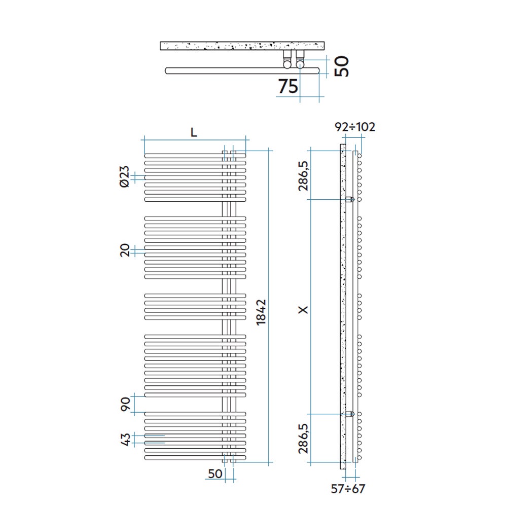Irsap 1842 FUNKY_S radiatore 36 tubi H.184,2 L.60 P.6,2 cm, 4 ...