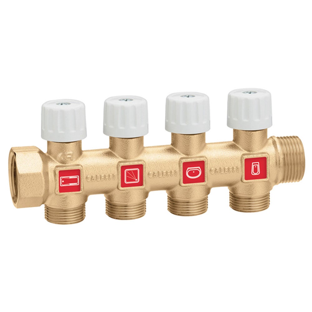 Caleffi 354055 Collettore semplice, componibile, con valvole di intercettazione 3/4" X5 ...