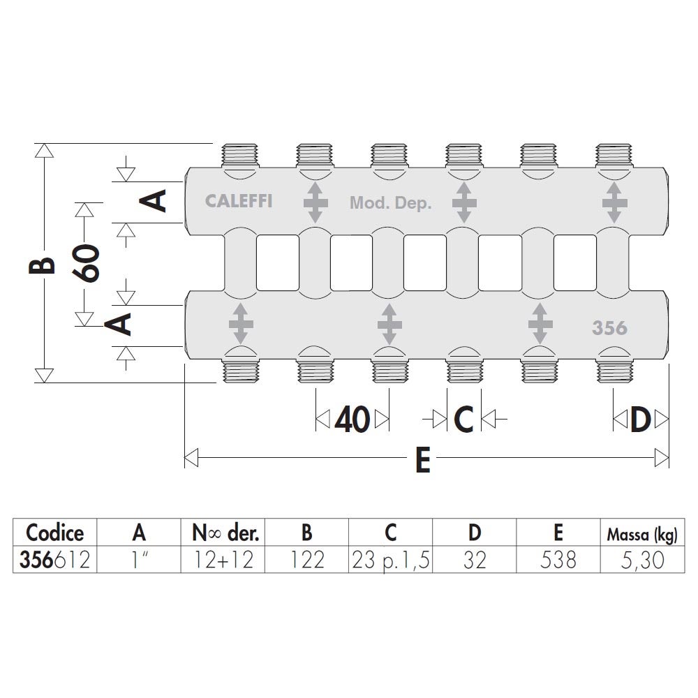 Caleffi 356612 Collettore complanare fuso monoblocco 12+12 derivazioni x 1" | Prezzi e offerte ...
