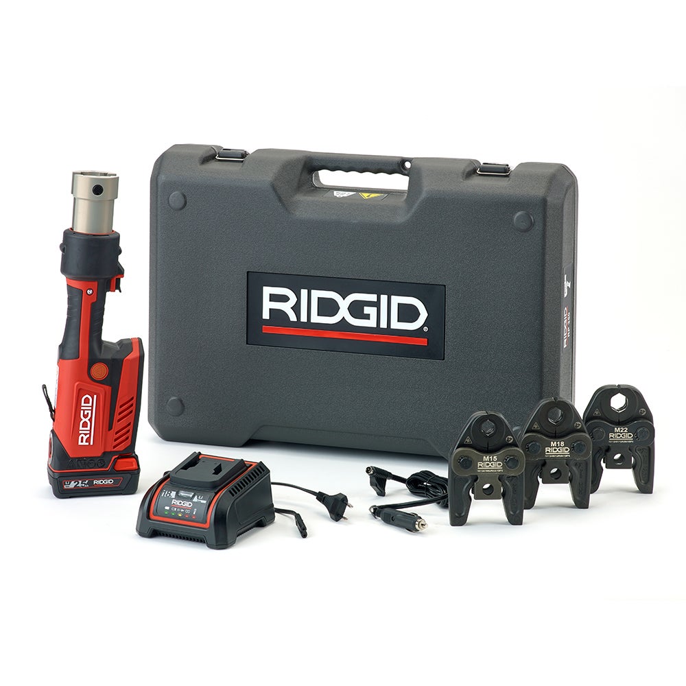 Ridgid RP 351-B Pressatrice in linea a batteria completo di ganasce M ...
