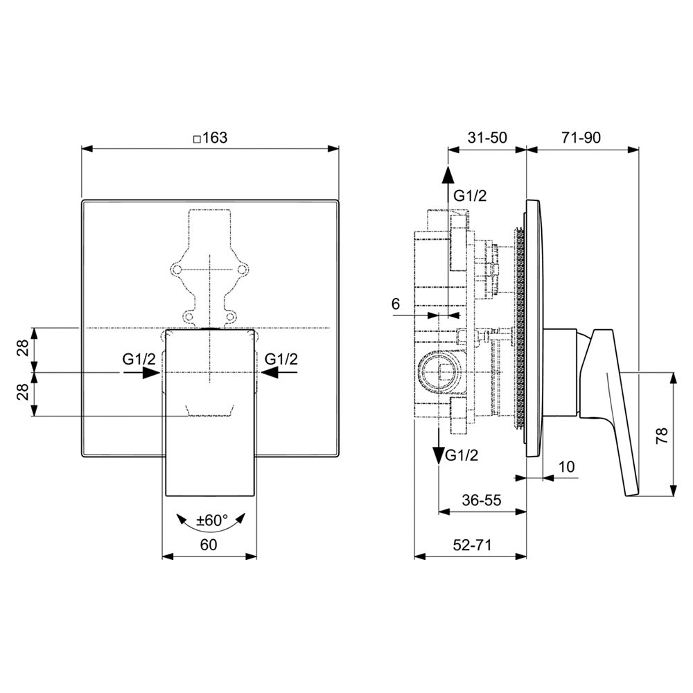 Ideal Standard BD515AA EXTRA miscelatore per doccia ad incasso, 1 via ... Ideal Standard BD515AA EXTRA miscelatore per doccia ad incasso, 1 via ...