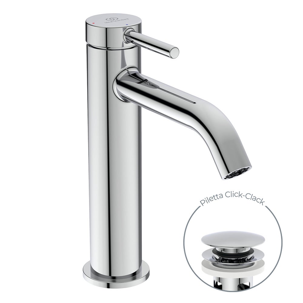Ideal Standard BD959AA CERALINE miscelatore monocomando H.19 cm per lavabo, con piletta Click ...
