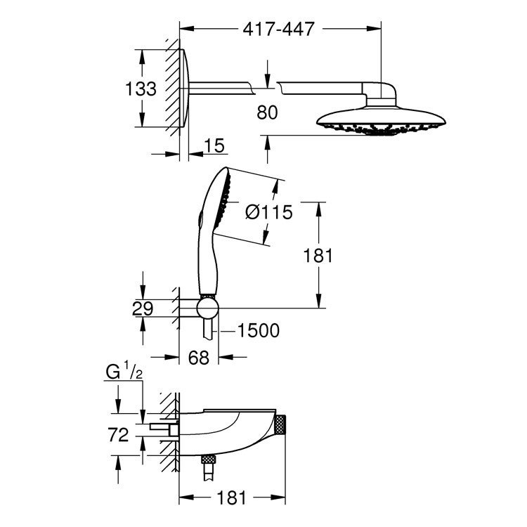 Grohe 26443000 RAINSHOWER SYSTEM SMARTCONTROL DUO 360 sistema doccia ...