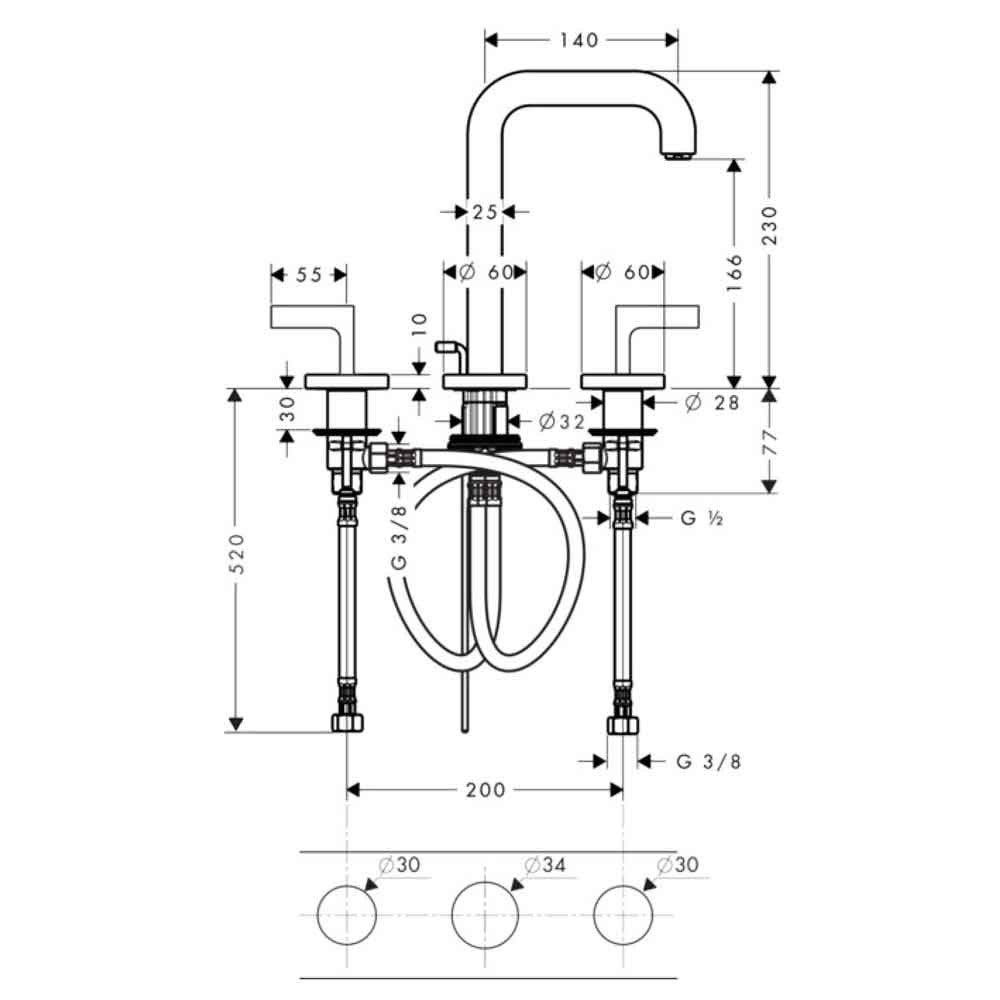 Axor 39135000 CITTERIO rubinetteria 3 fori lavabo 170, con bocca d ...