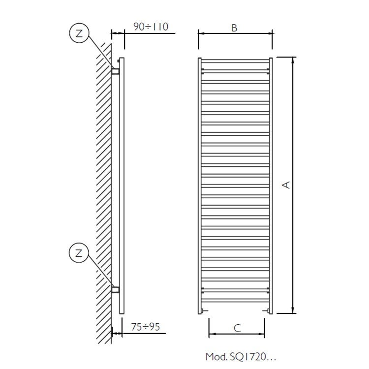 Deltacalor SQ172060S7040G SLIM Q scaldasalviette H.172 L.60 cm, colore ...