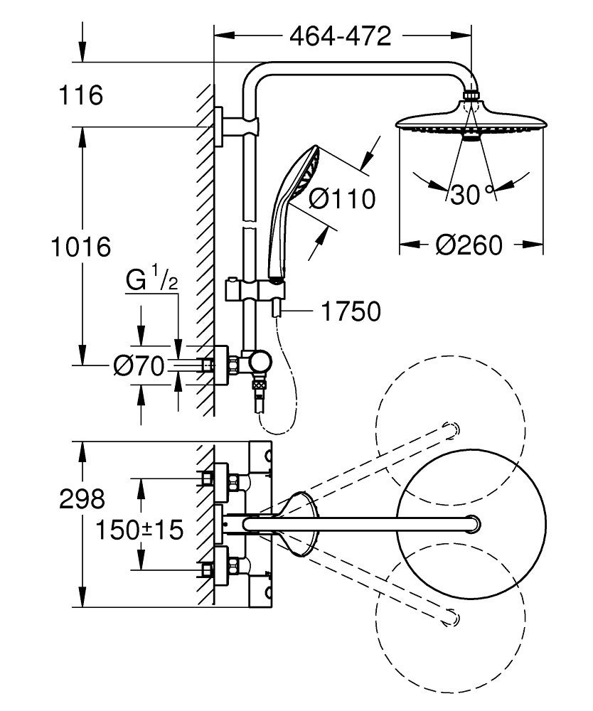 Grohe 27615001 EUPHORIA SYSTEM 260 sistema doccia con miscelatore ...