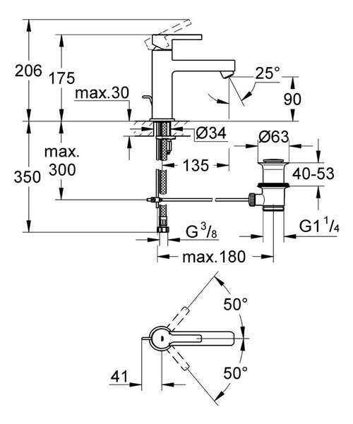 Grohe 23443000 Lineare Rubinetto per lavabo con scarico a saltarello ...