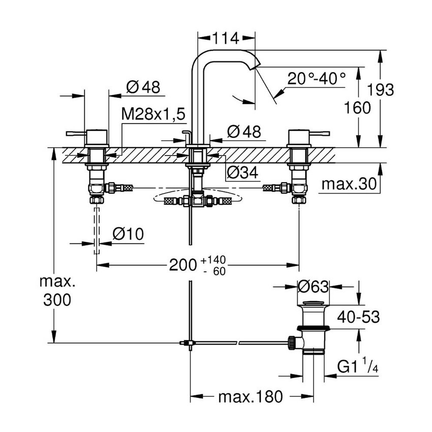 Grohe 20296001 Essence Batteria a 3 fori per lavabo Taglia M finitura ...