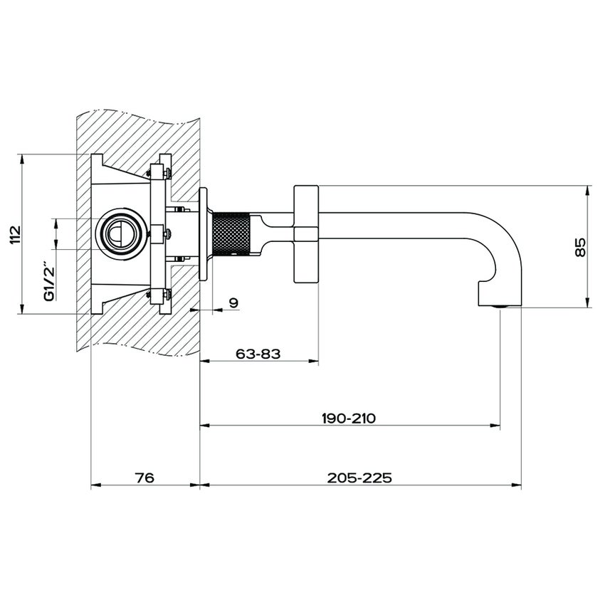 Gessi Bocca media INCISO+ gruppo lavabo P.23 cm, tre fori a parete, senza scarico, finitura aged ...