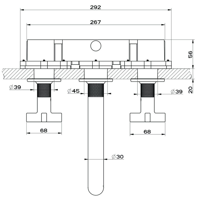 Gessi Bocca media INCISO+ gruppo lavabo P.23 cm, tre fori a parete, senza scarico, finitura aged ...