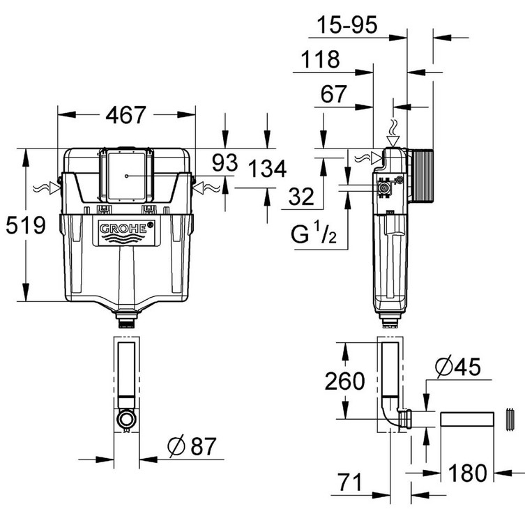 Grohe 38986000 Uniset Cassetta di sciacquo per WC GD 2 | Prezzi e ...