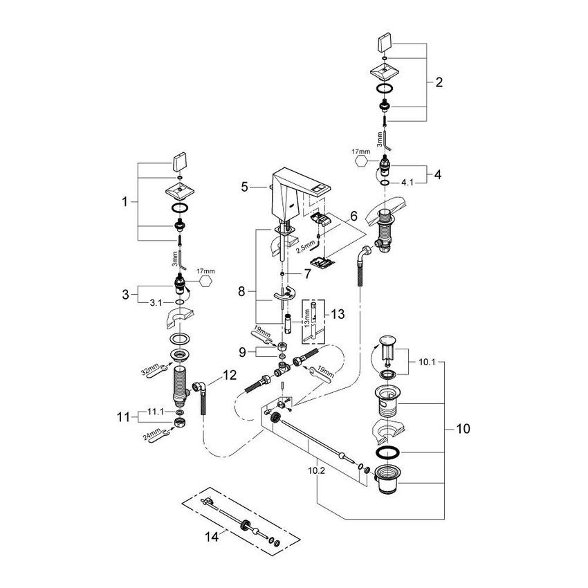 Grohe 20342000 Allure Brilliant Batteria a Tre Fori per Lavabo - Bocca ...