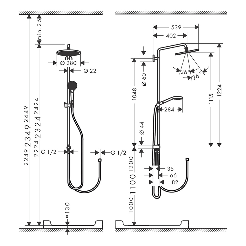 Hansgrohe 26793000 Croma Select S Showerpipe 280 1 Jet Reno Finitura