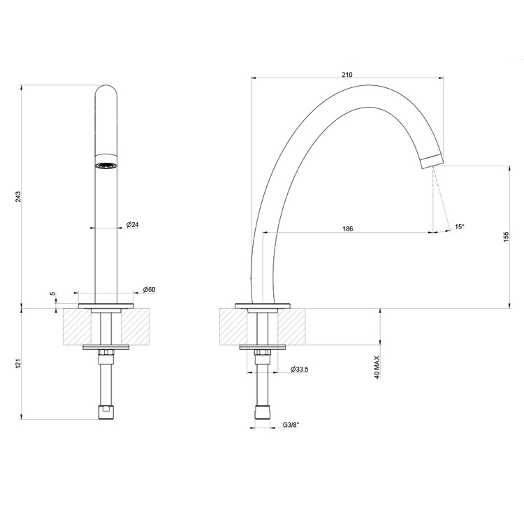Gessi 66021#149 ORIGINI bocca per lavabo H.24 cm, finitura finox ...