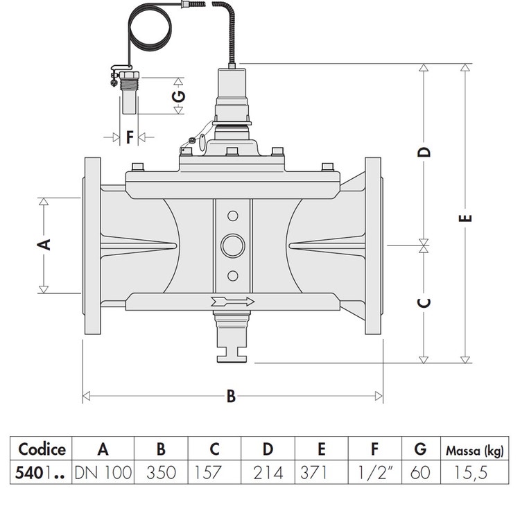 Caleffi DN 100 Con taratura 120° sensore 5 m Valvola di intercettazione del combustibile ...