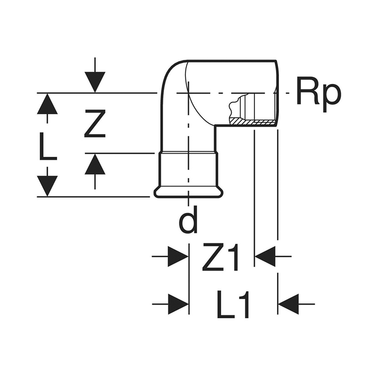 Geberit 33806 MAPRESS gomito misto 90° Geberit acciaio Inox con filetto femmina, ø 28 mm ...