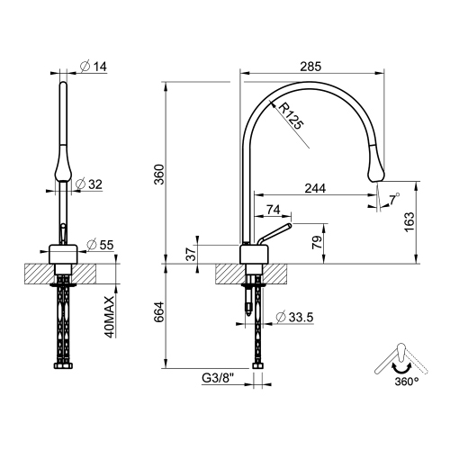 Gessi 33602#031 GOCCIA miscelatore lavabo H.36 P.29 cm, senza scarico ...