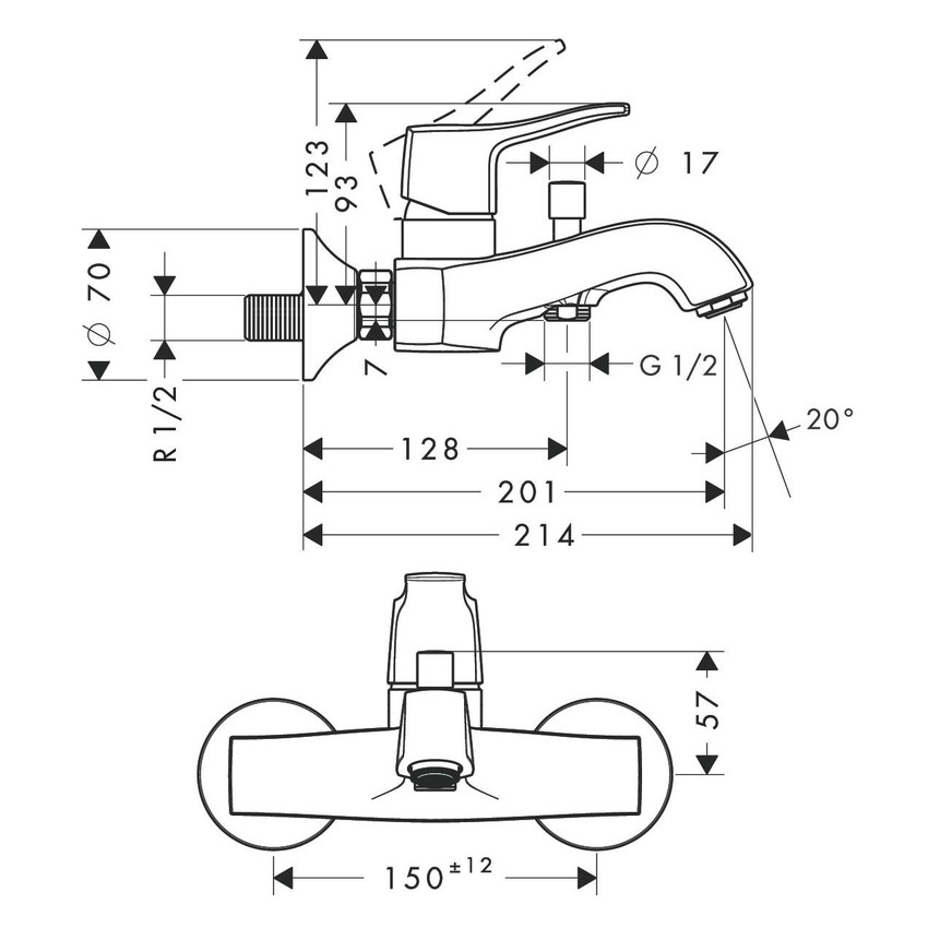 Hansgrohe 31478000 METRIS CLASSIC miscelatore monocomando vasca esterno ...