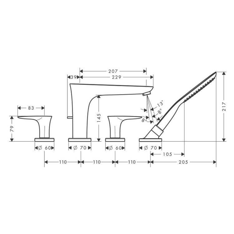 Hansgrohe 15446000 PURAVIDA rubinetteria 4 fori bordo vasca finitura ...