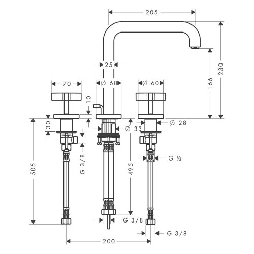 Axor 39153000 CITTERIO rubinetteria 3 fori a croce per lavabo 170 senza ...