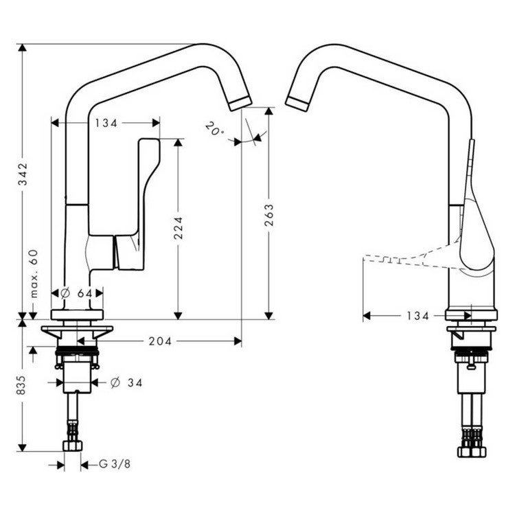 Axor 39850000 CITTERIO miscelatore cucina con bocca alta orientabile ...
