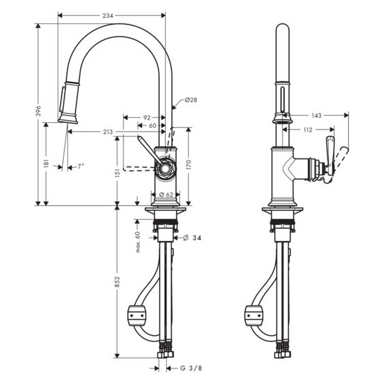 Axor 16581000 MONTREUX miscelatore monocomando cucina con doccetta ...