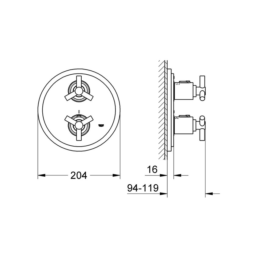 Grohe 19395000 Atrio Miscelatore Termostatico per Vasca-Doccia Maniglie ...