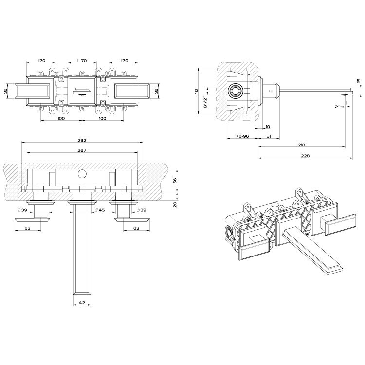 Gessi 46090#093 Eleganza Gruppo lavabo tre fori Gold con bocca SENZA scarico | Prezzi e offerte ...