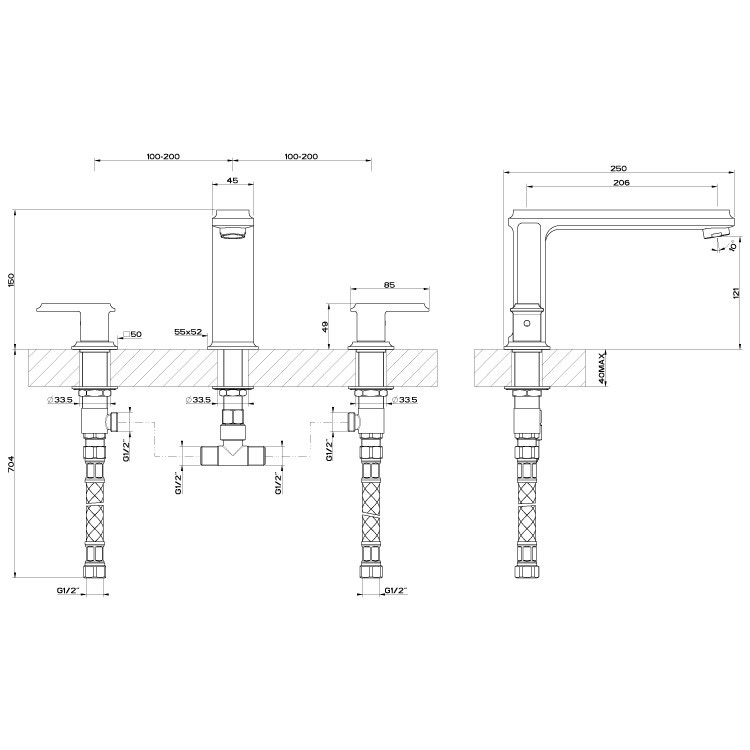 Gessi 46045#087 ELEGANZA gruppo bordo vasca tre fori con bocca di erogazione finitura gold ...